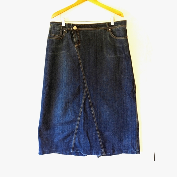 Skirts | Wah Womens Blue Denim Midi Length Jean Skirt Conservative ...